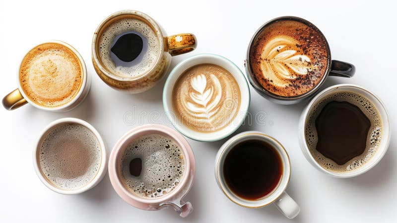 Different Cups of Coffee Top View. Selective Focus Stock Photo - Image ...