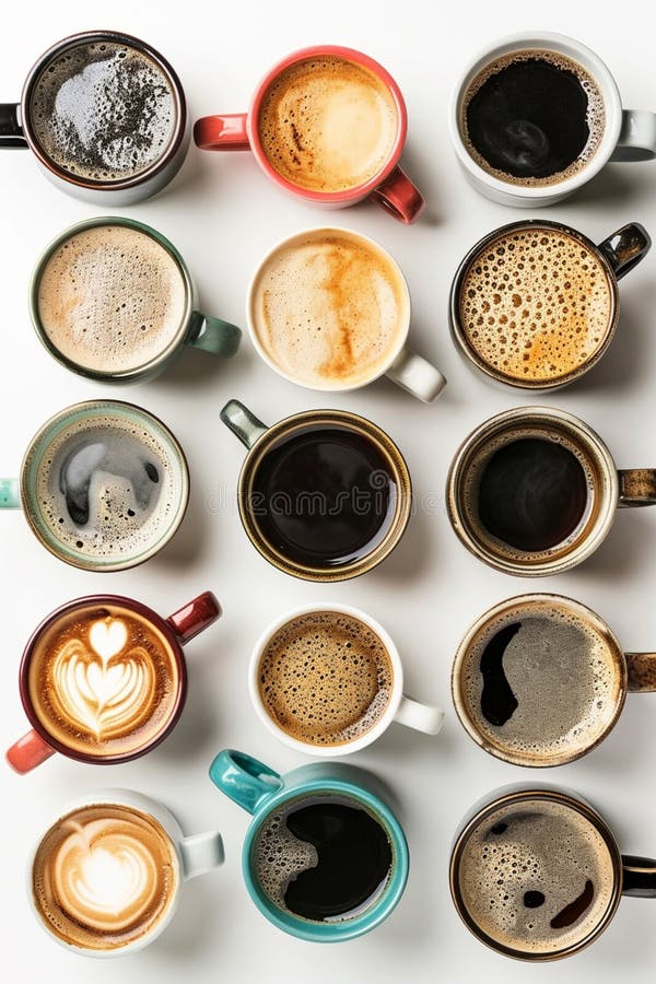 Different Cups of Coffee Top View. Selective Focus Stock Image - Image ...