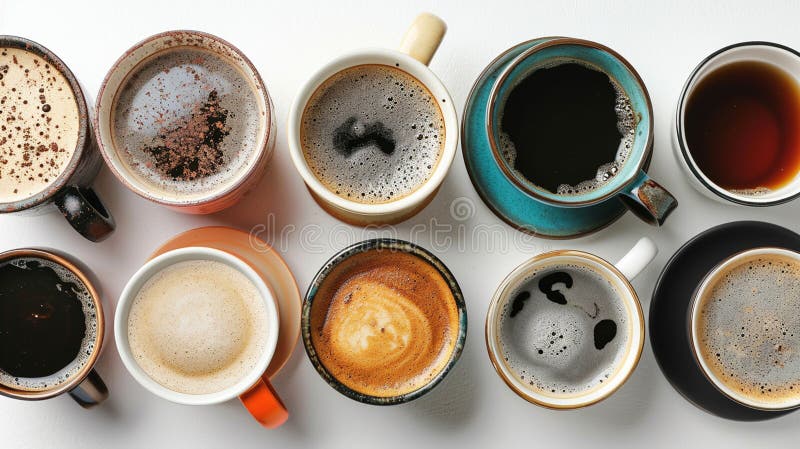 Different Cups of Coffee Top View. Selective Focus Stock Photo - Image ...
