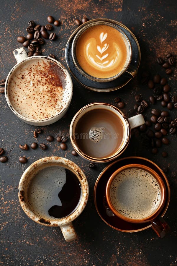 Different Cups of Coffee Top View. Selective Focus Stock Image - Image ...