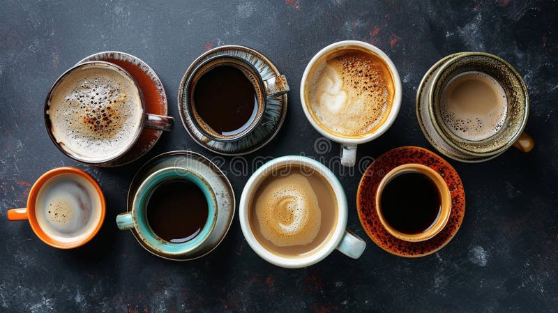 Different Cups of Coffee Top View. Selective Focus Stock Photo - Image ...