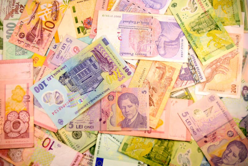 Different Currency Note and Coins from Different Countries Background ...