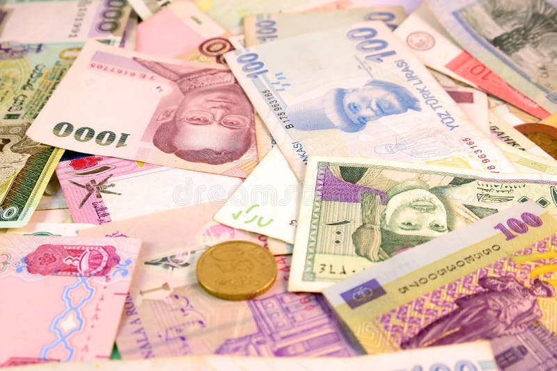 Different Currency Note and Coins from Different Countries Background ...