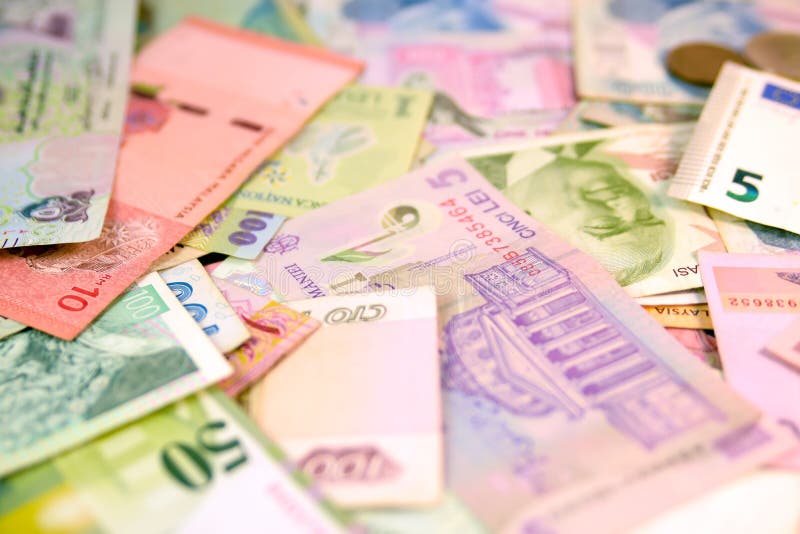 Different Currency Note and Coins from Different Countries Background ...