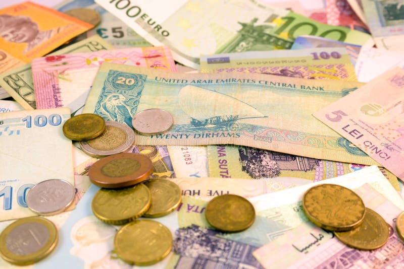 Different Currency Note and Coins from Different Countries Background ...