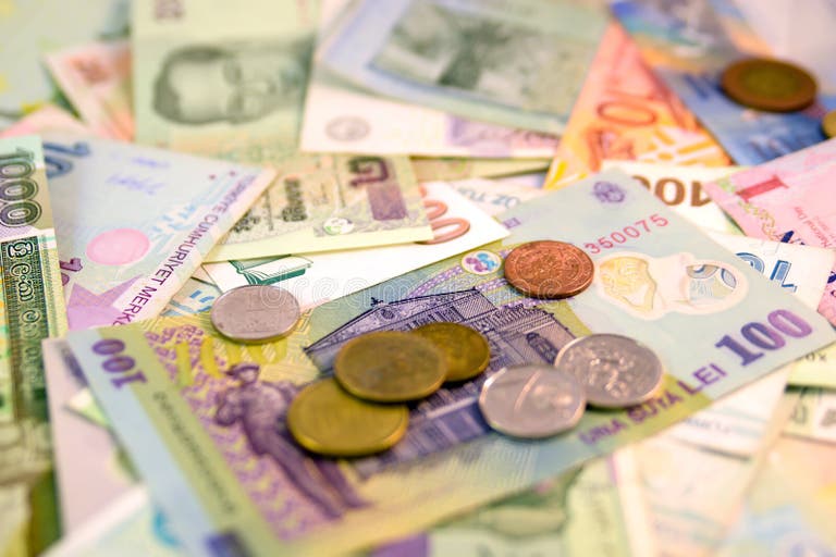 Different Currency Note and Coins from Different Countries Background ...