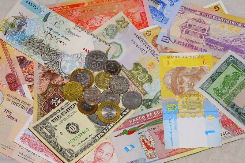 Different Currency Notes and Coins Laid on it Stock Photo - Image of ...