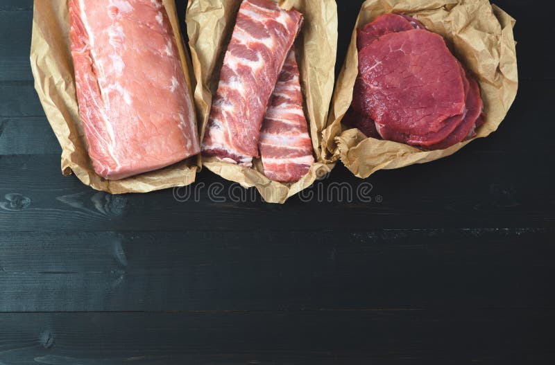 Different Cuts of Meat, Fresh. Copy Space Stock Image - Image of copy ...
