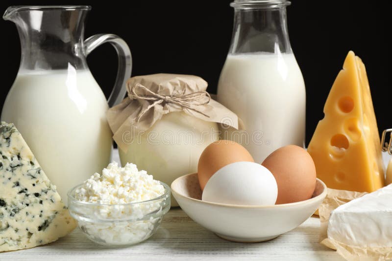 Different Dairy Products on White Table Stock Photo - Image of fresh ...