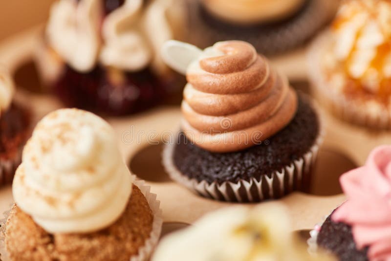 Different Decorated Small Cupcakes for a Birthday Stock Image - Image ...