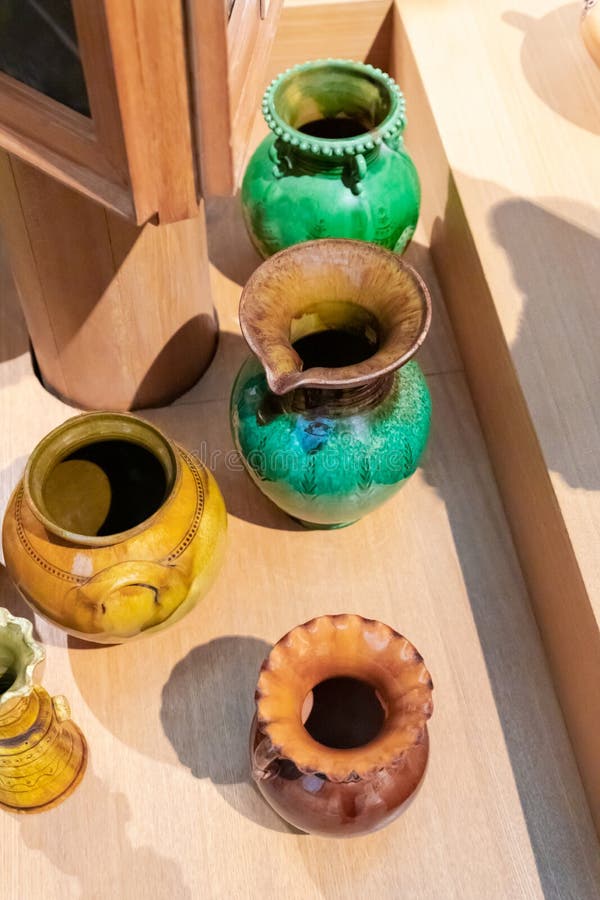 Different Decorative Ceramic Pottery Vases. Top View Stock Image ...