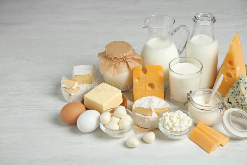 Different Delicious Dairy Products on Table Stock Photo - Image of ...