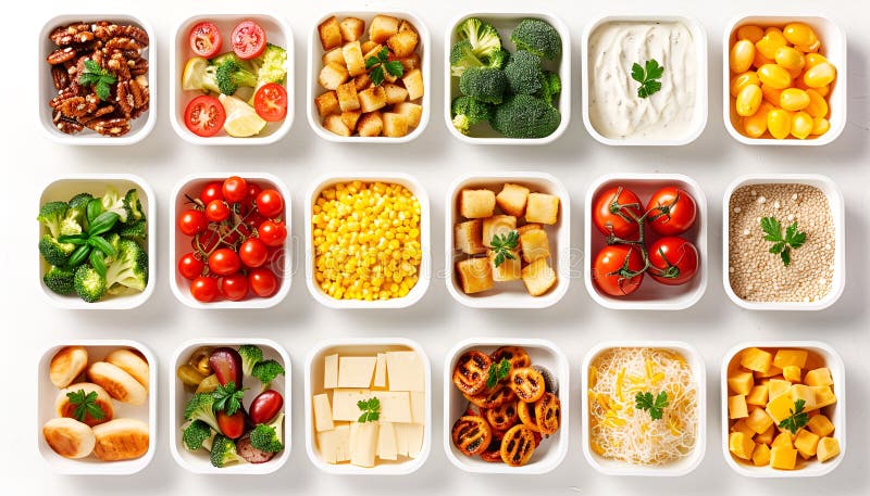 Different Delicious Meals in Containers Isolated on White, Top View ...