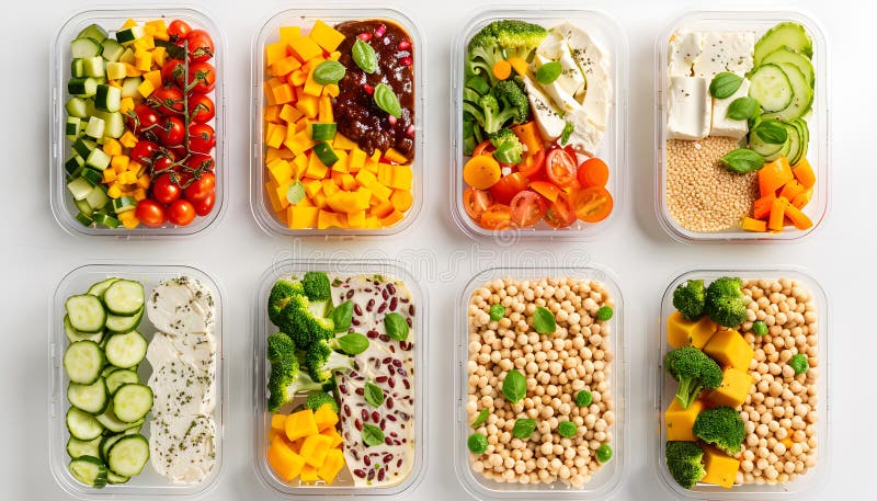 Different Delicious Meals in Containers Isolated on White, Top View ...