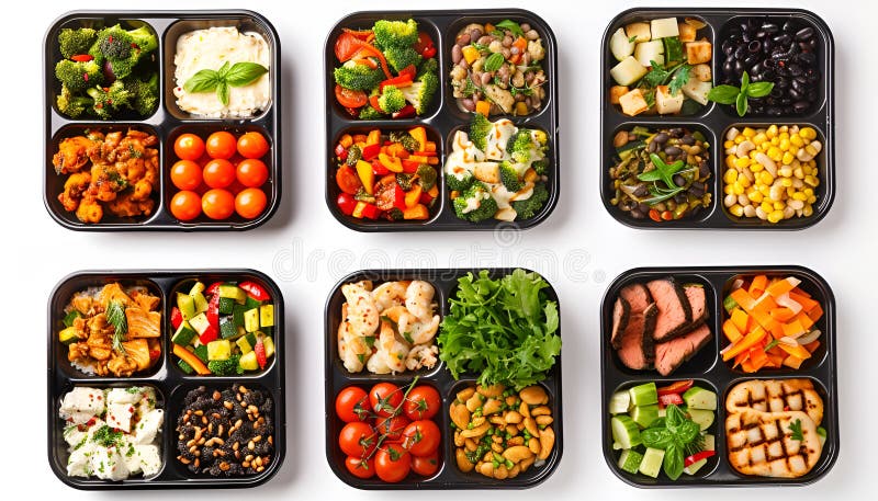 Different Delicious Meals in Containers Isolated on White, Top View ...