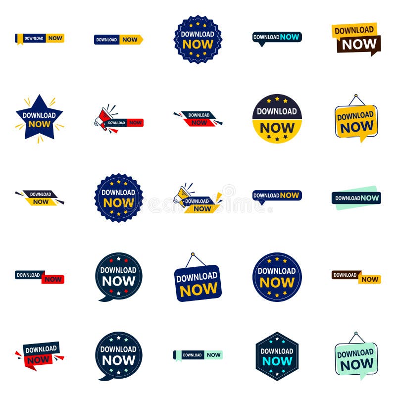 25 Different Design Elements in Download Now Banner Pack Stock Vector ...