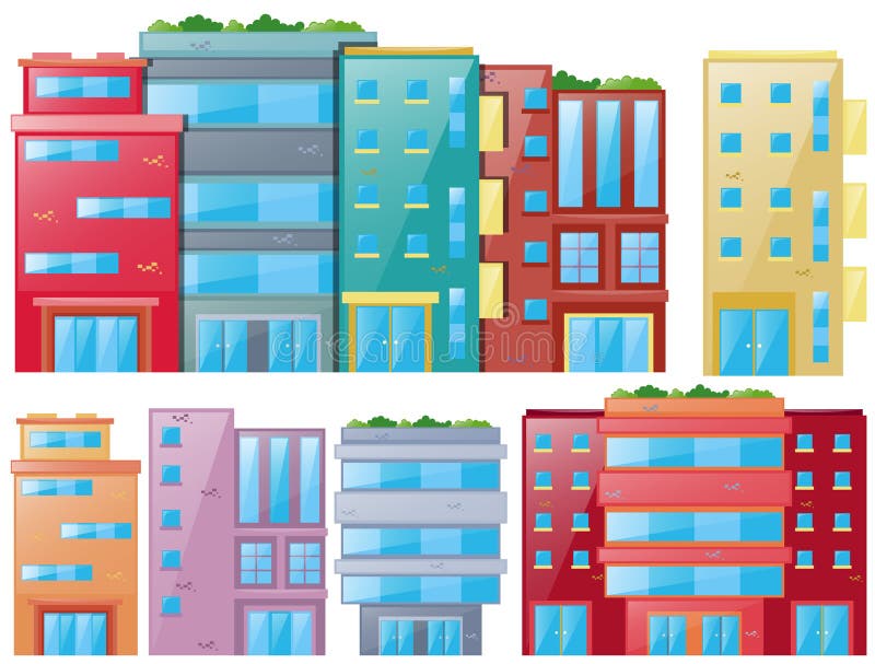 Different Designs of Buildings Stock Vector - Illustration of door ...