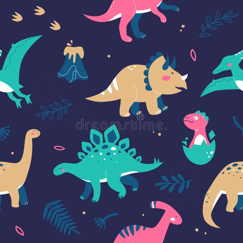 Different Dinosaurs - Colorful Flat Design Style Poster Stock Vector ...