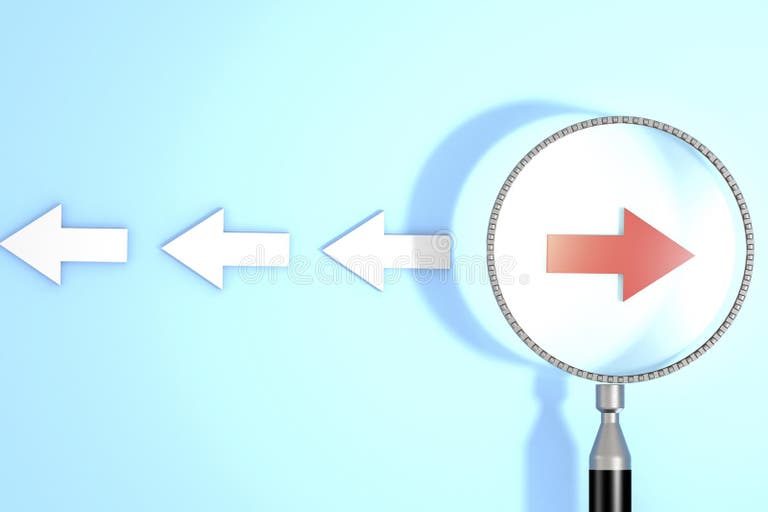 Different Direction Red Arrow Under Magnifying Glass Stock Illustration ...