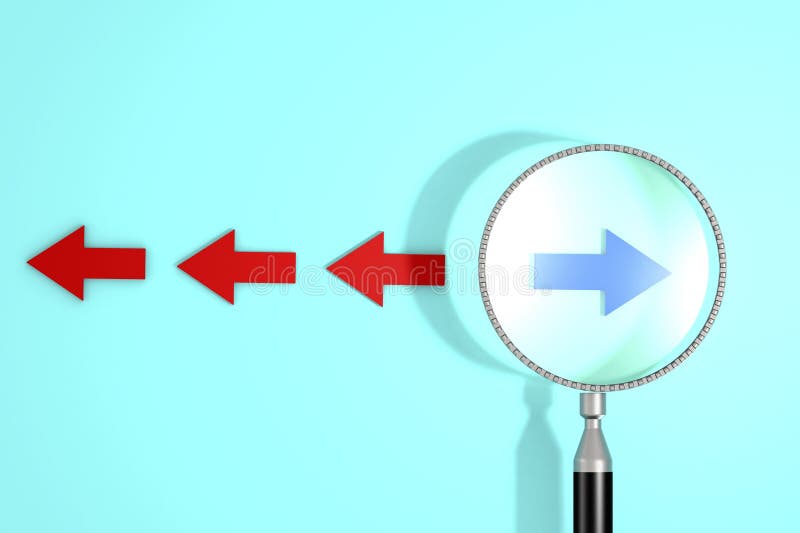 Different Direction Red Arrow Under Magnifying Glass Stock Illustration ...