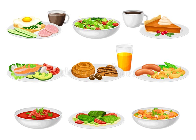 Main Dishes Set stock vector. Illustration of breakfast - 246015202
