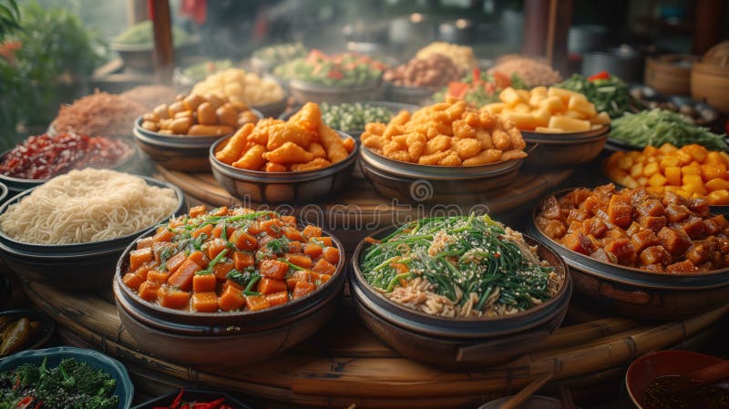 Different Dishes on the Table Stock Illustration - Illustration of ...