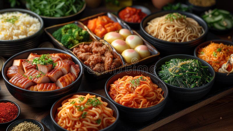 Different Dishes on the Table Stock Illustration - Illustration of dish ...