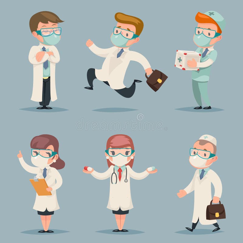 Different Doctors Positions and Actions Character Set Cartoon Design ...