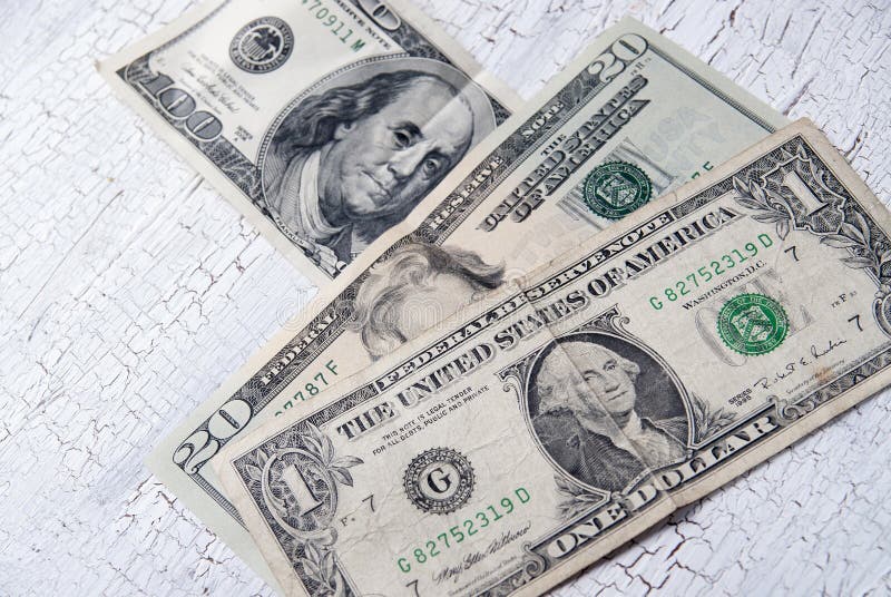 Different Dollar Bills on Wooden Table Stock Photo - Image of poverty ...