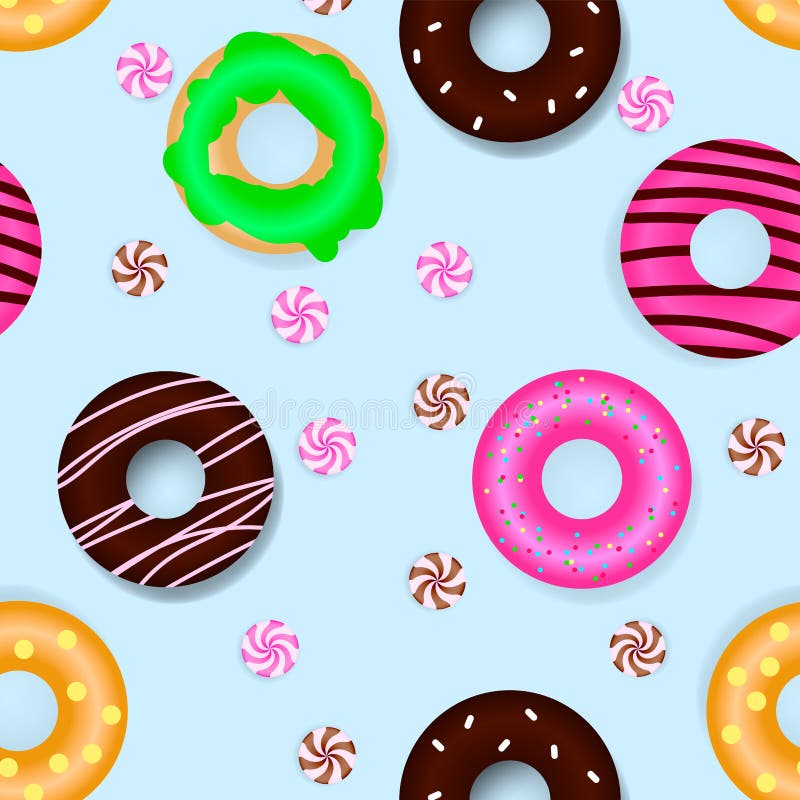 Different Donuts with Candies. Vector Illustration Stock Illustration ...