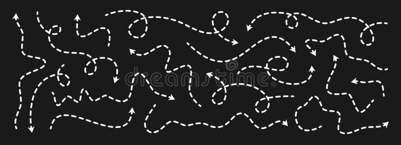 Different Dotted Thin Arrows Set. Wavy and Curved Dashed Pointers ...