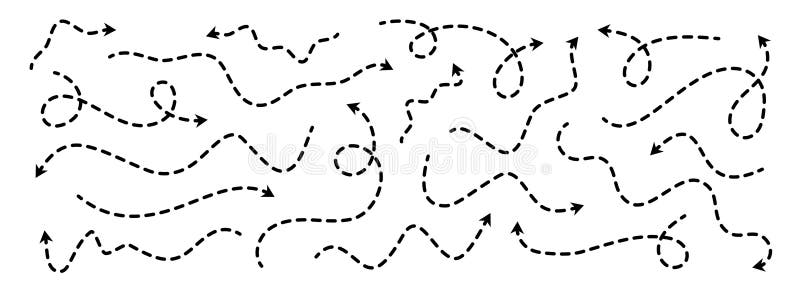 Different Dotted Thin Arrows Set. Wavy and Curved Dashed Pointers ...