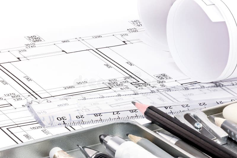 Different Drawing Tools for Designer on Architectural Drawing of Stock ...