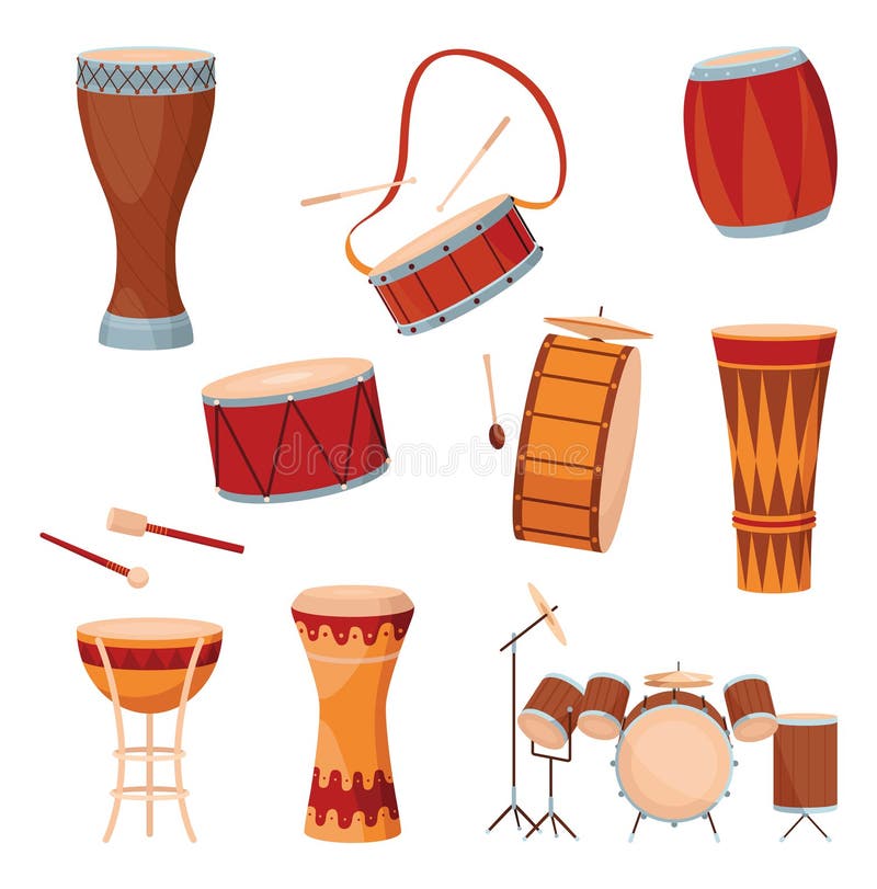 Different Drums and Percussion Big Set Vector Flat Illustrations ...