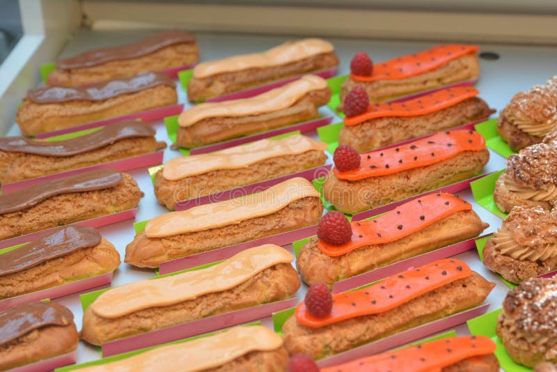 Different eclairs stock photo. Image of confectionery - 84997962