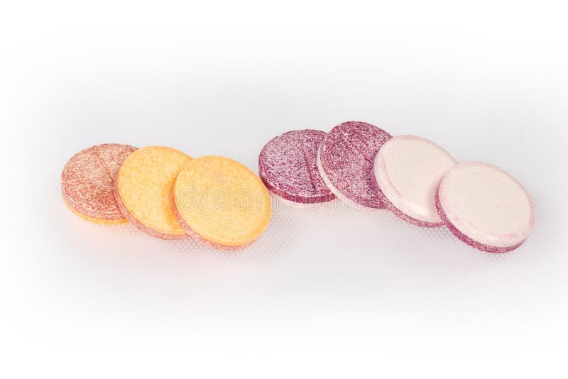 Different Effervescent Tablets on a White Surface, Close-up Stock Image ...