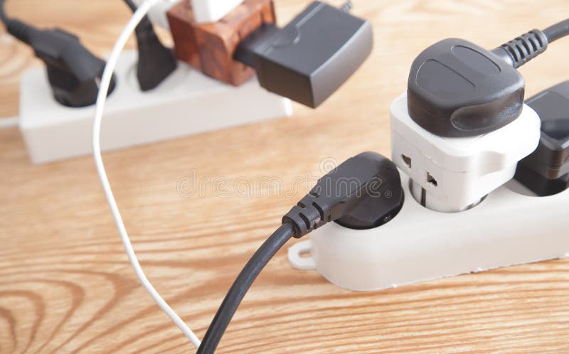 Different Electrical Plugs Chargers Connected Extension Block Stock ...
