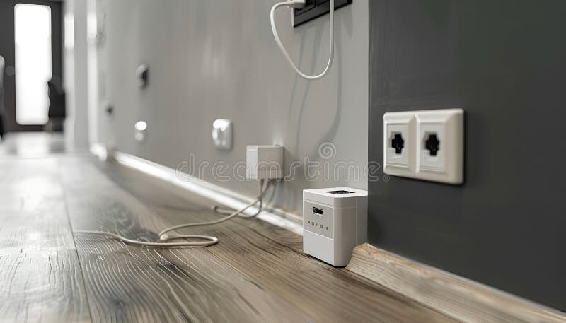 Different Electrical Plugs in Socket and Power Strip on Floor Indoors ...