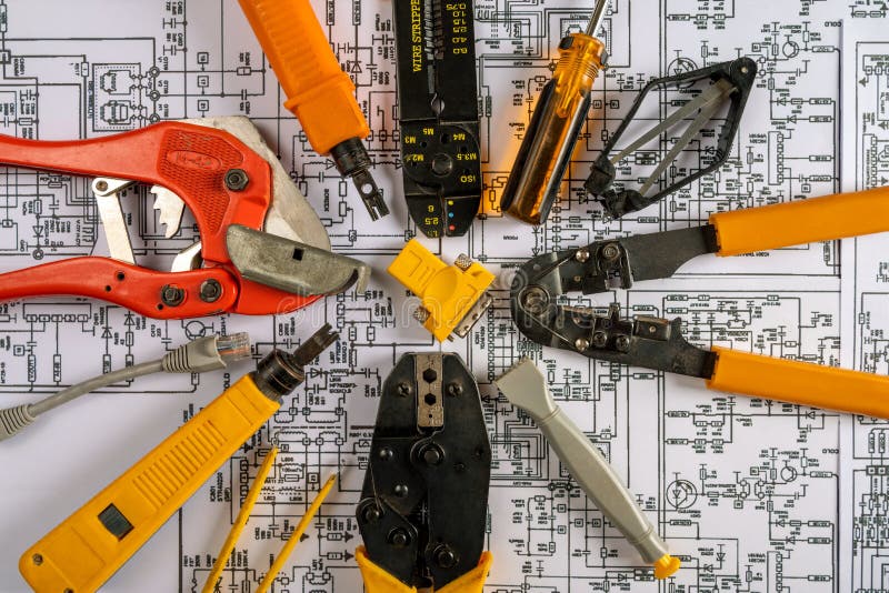 Different Electrical Tools on Electrical Engineering Drawings . Stock ...