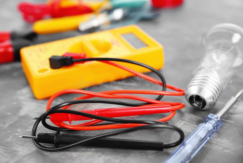 Different Electrical Tools on Table Stock Image - Image of electricity ...