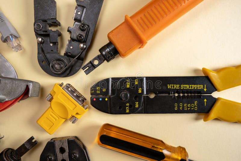 Different Electrical Tools on Yellow Background. Stock Image - Image of ...