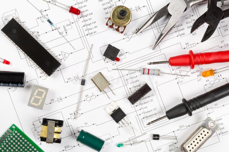 Different Electronic Parts or Components on Pcb Wiring Scheme with ...