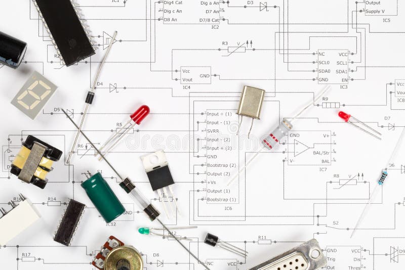 Different Electronic Parts or Components on Pcb Wiring Scheme with ...