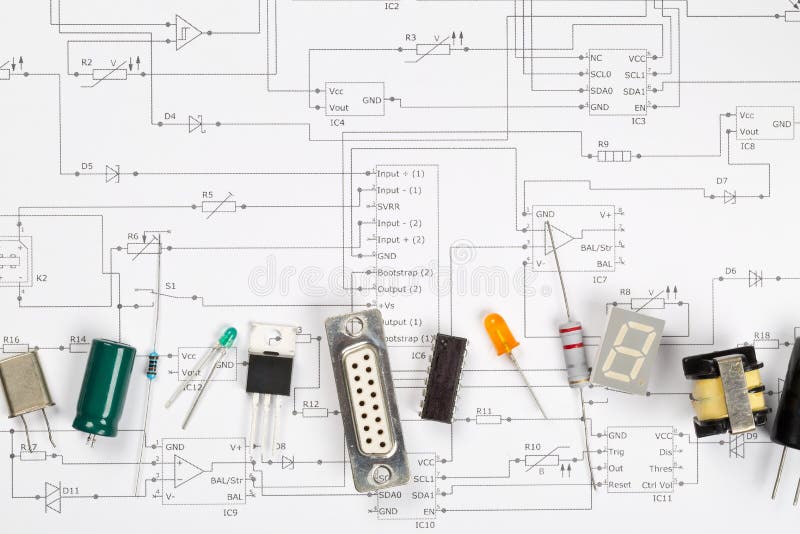 Different Electronic Parts or Components on Pcb Wiring Scheme with ...