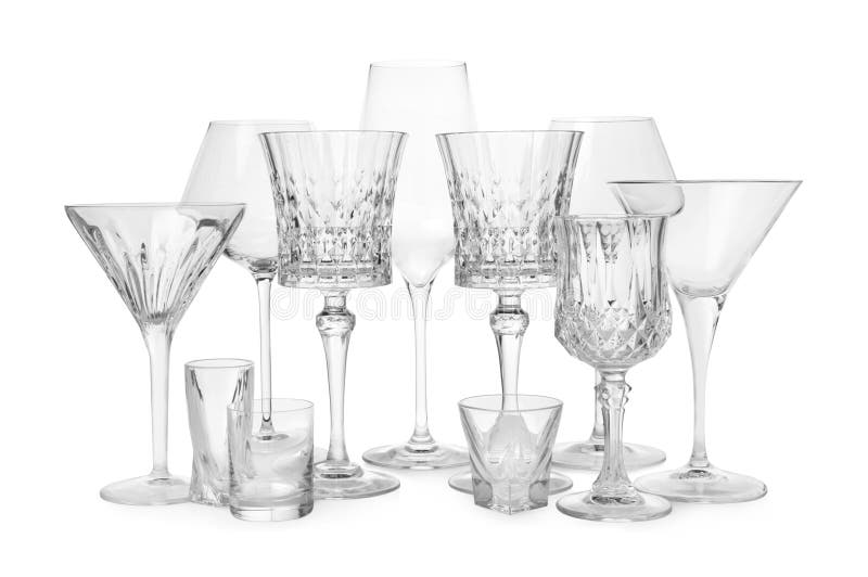 Different Elegant Empty Glasses Isolated on White Stock Photo - Image ...