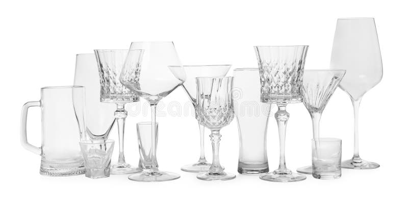Different Elegant Empty Glasses Isolated On White Stock Image Image Of Elegance Empty 273181589