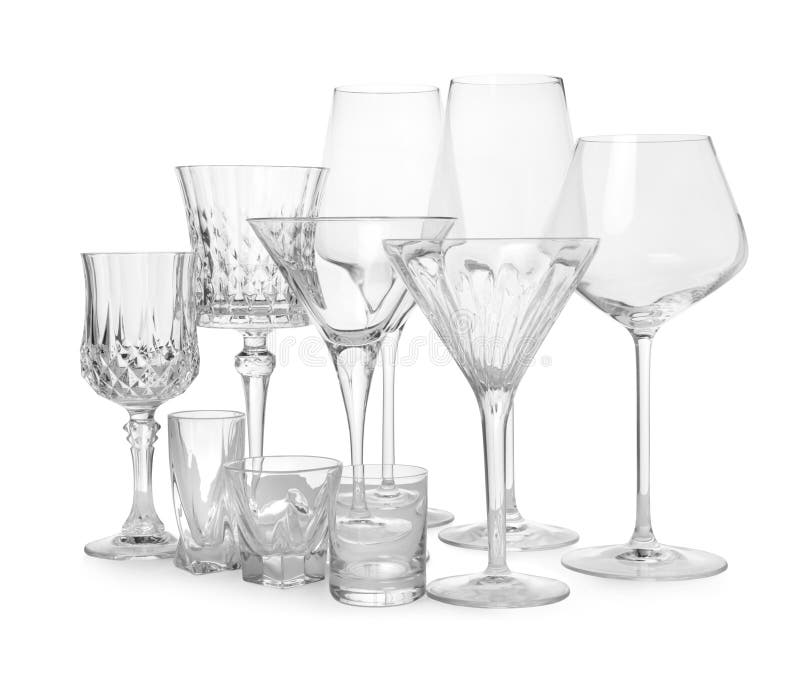 Different Elegant Empty Glasses Isolated On White Stock Image Image Of Alcohol Expensive