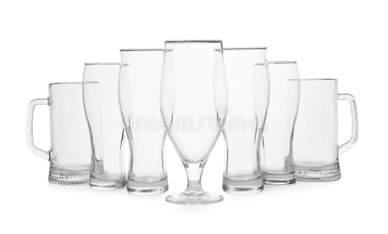 Different Elegant Empty Glasses Isolated on White Stock Image - Image ...