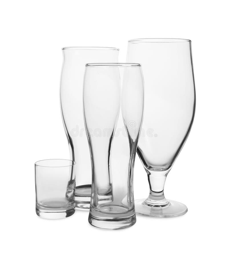 Different Elegant Empty Glasses Isolated on White Stock Image - Image ...