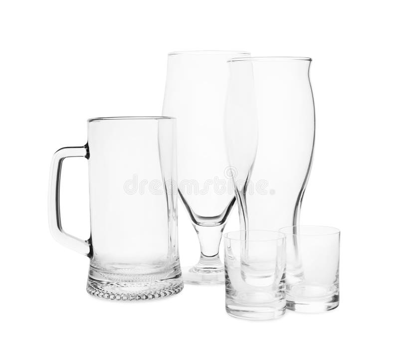 Different Elegant Empty Glasses Isolated on White Stock Photo - Image ...